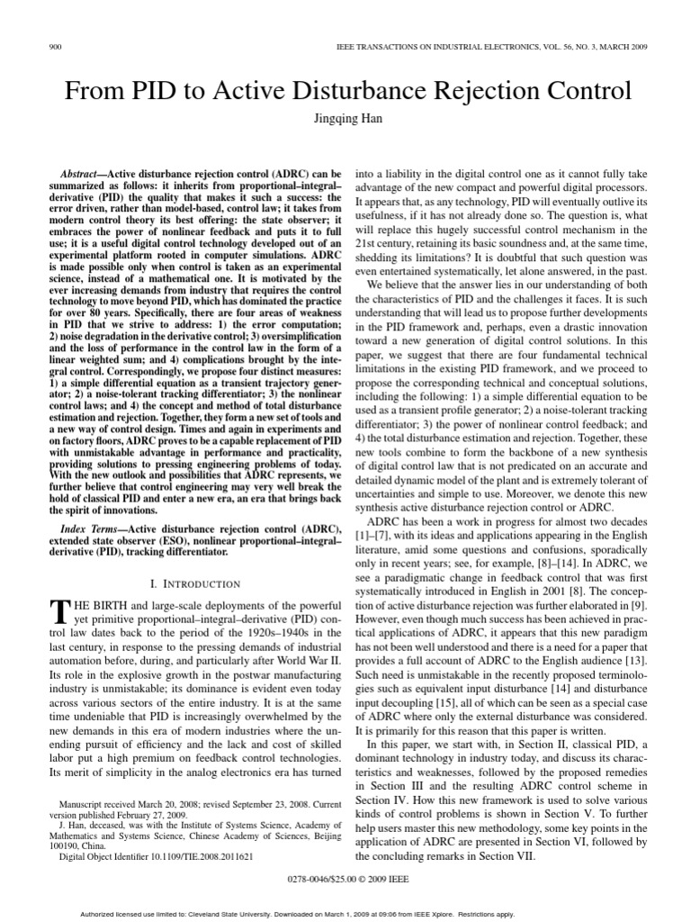 From PID To Active Disturbance Rejection Control PDF | PDF | Control ...