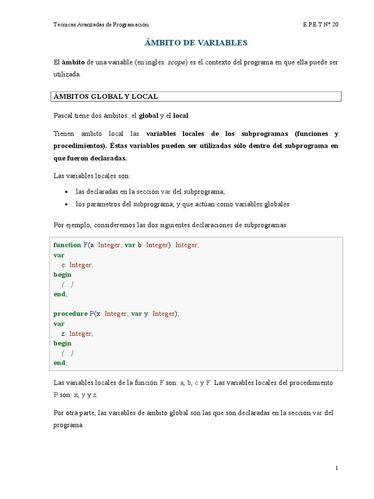 Ámbito de Variables Teoria y Práctica | PDF | Variable (informática) | Ingeniería Informática