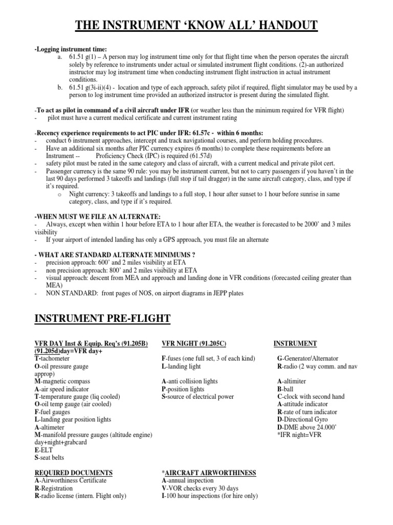 IFR Know All Handout | PDF | Instrument Flight Rules | Visual Flight Rules