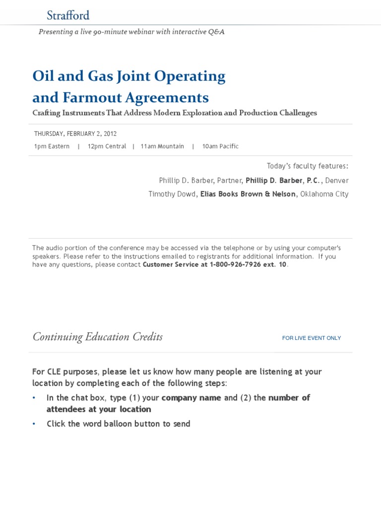Oil and Gas Joint Operating and Farmout Agreements: Presenting A Live ...