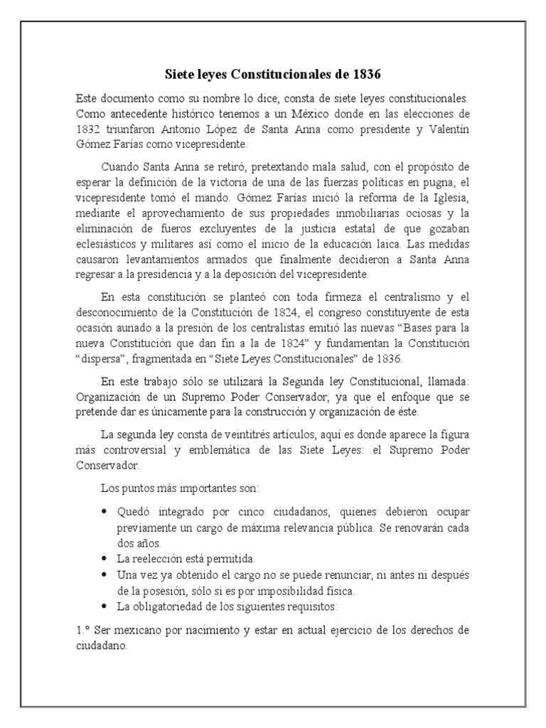 Siete Leyes Constitucionales de 1836 | Instituciones sociales | Sociedad