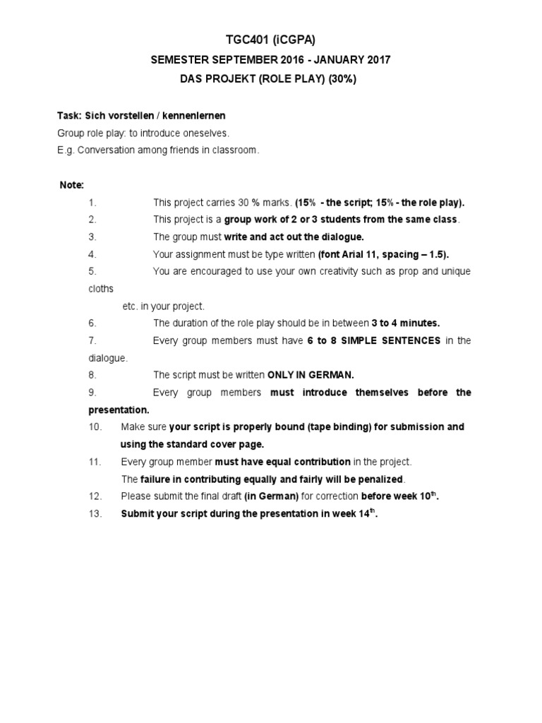 Group Role Play Project Guidelines | PDF | Language Arts & Discipline