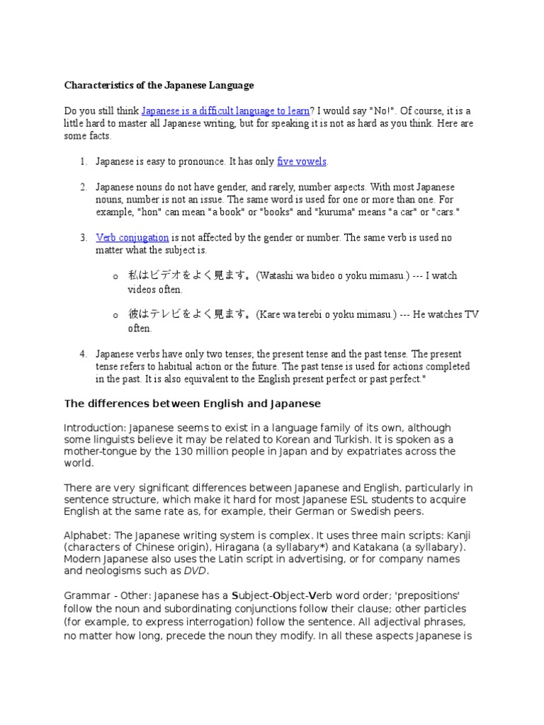 Characteristics of The Japanese Language | PDF | Japanese Language ...