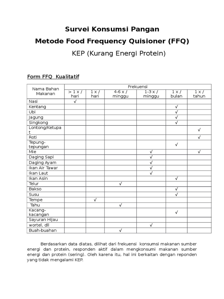 Contoh Form FFQ Survey Konsumsi Pangan | PDF