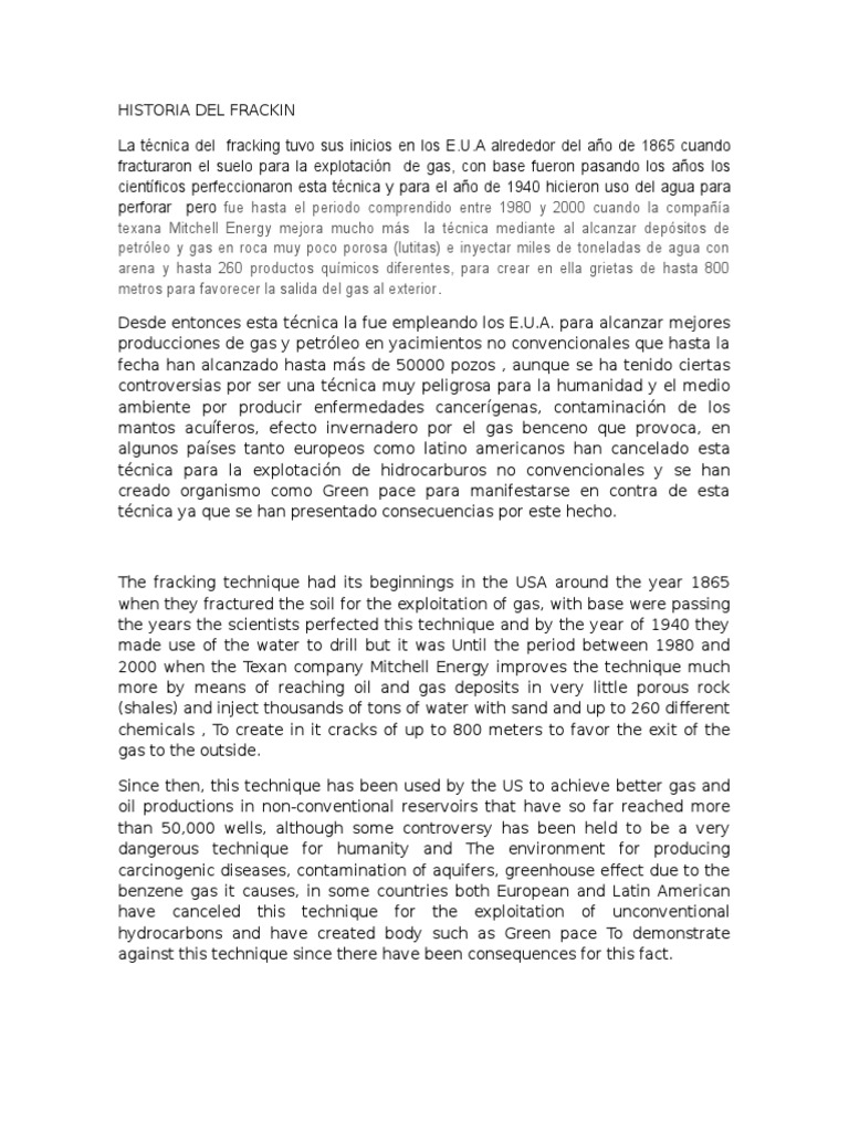 Historia y Controversias del Fracking | PDF | Fracturamiento hidráulico ...