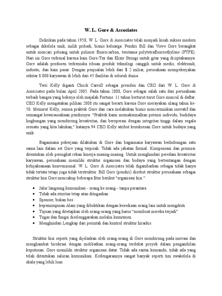 Struktur Organisasi Unik W. L. Gore | PDF | Karier & Perkembangan