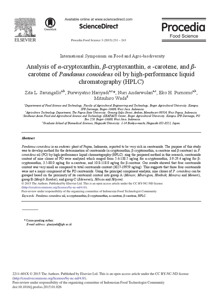 Analysis of Α-cryptoxanthin, Β-cryptoxanthin, α -Carotene, And β | PDF ...