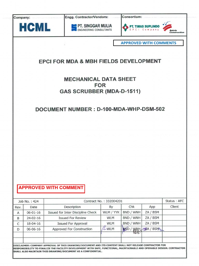 D 100 Mda WHP DSM 502 Rev D (Awc) | PDF | Pressure | Mechanical Engineering