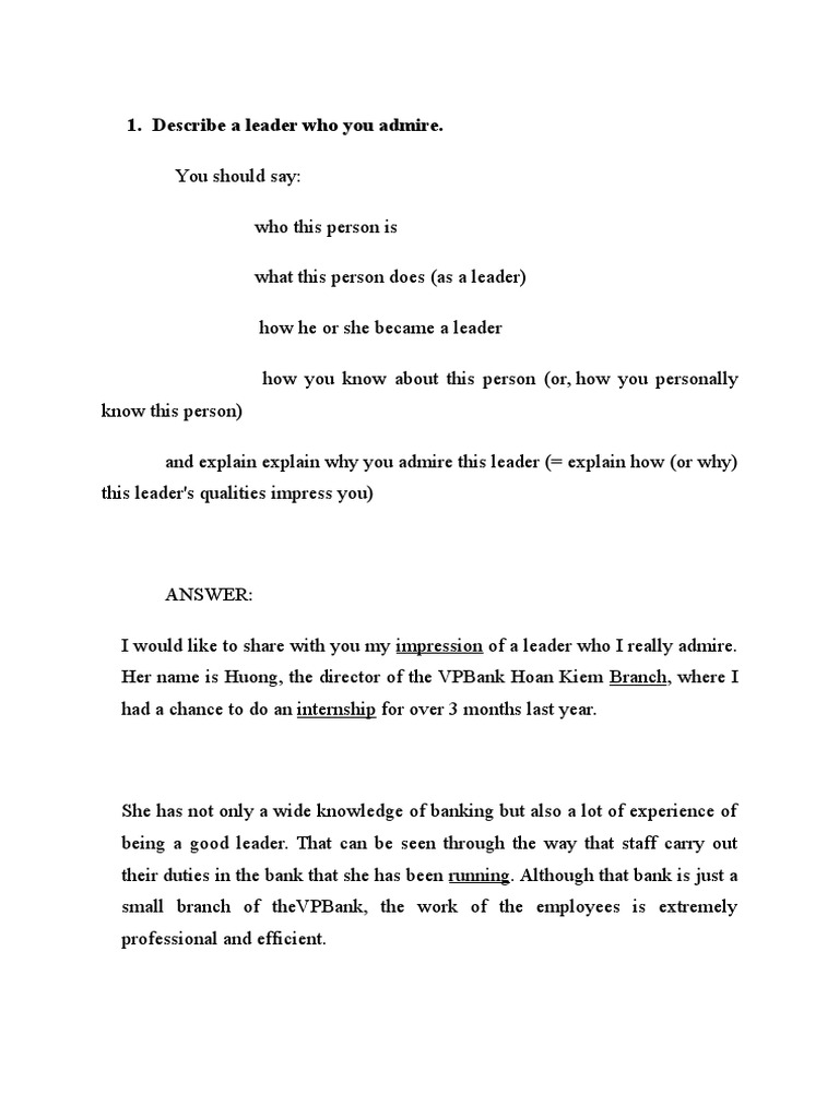 Admiring a Leader: Huong's Impact | PDF | Internship | Job Hunting