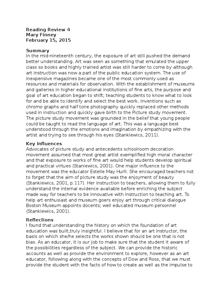 Mary Finney-Reading Review 4 | PDF | Visual Arts Education | Museum