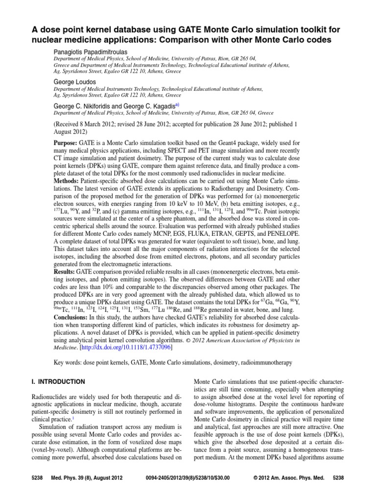 057 - Dose Point Kernel Database Using GATE Monte Carlo Simulation Toolkit For Nuclear Medicine ...