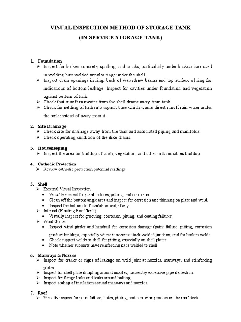 Visual Inspection Method of Storage Tank | PDF | Corrosion | Leak