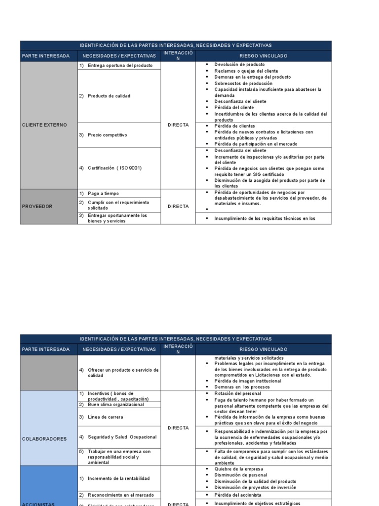 Identificación de Partes Interesadas | PDF | Calidad (comercial) | Cliente