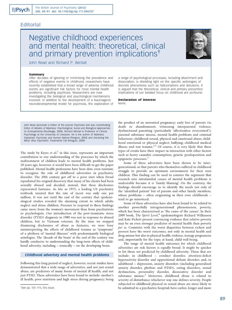 Negative Childhood Experiences and Mental Health: Theoretical, Clinical ...