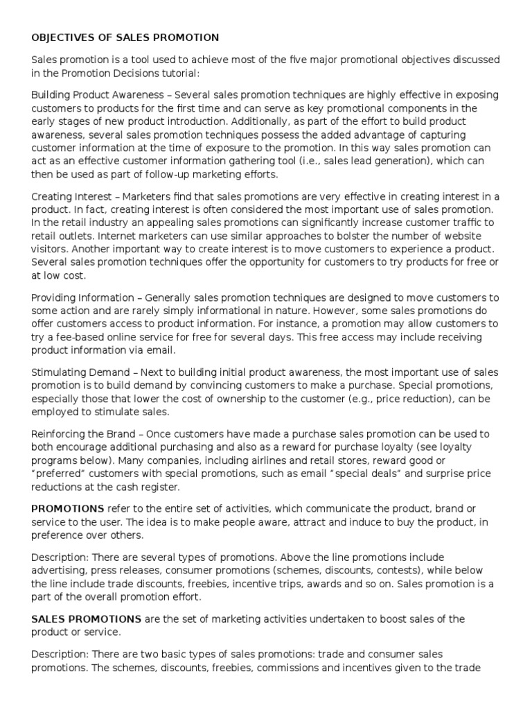 Objectives of Sales Promotion Explained | PDF | Human Resource ...