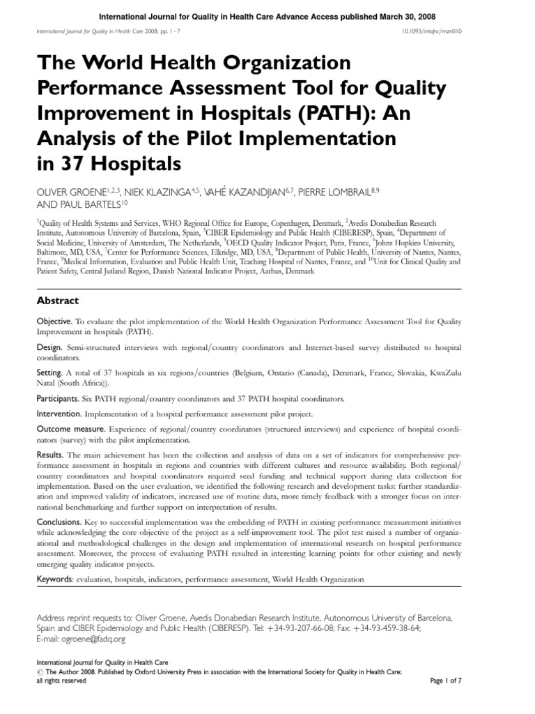 The WHO Performance Assessment Tool For Quality Im PDF | PDF ...