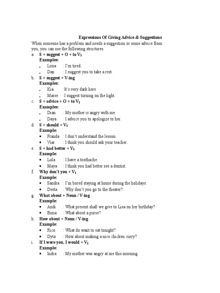 Expressions of Giving Advice and Suggestions | PDF | Language Arts ...