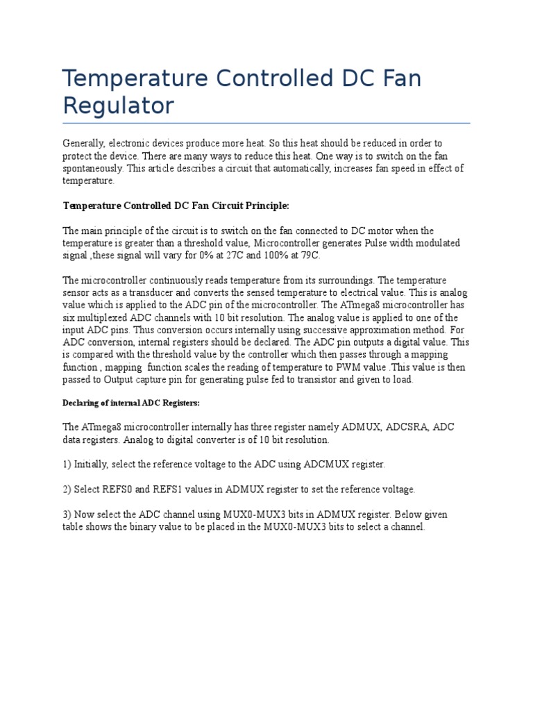 AVR Temperatured Controlled Fan Regulator | PDF | Analog To Digital ...