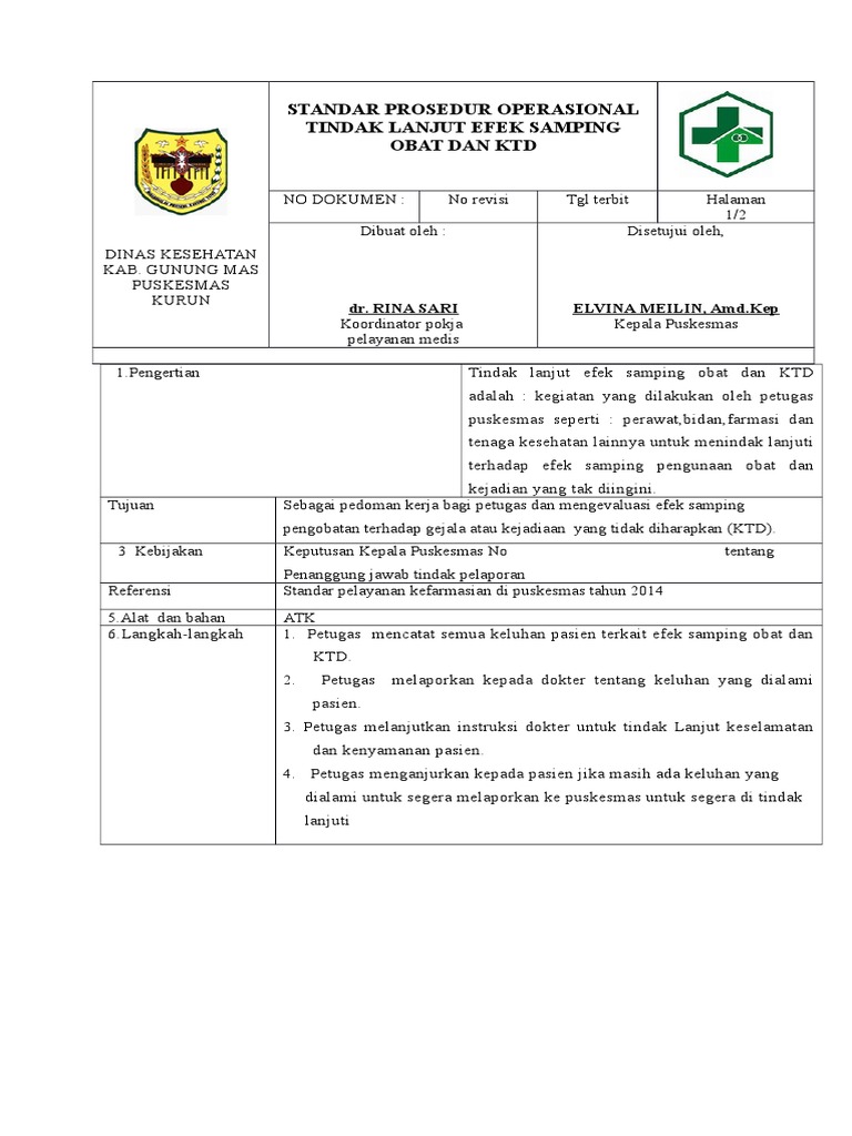 8.2.4.4 SOP Tindak Lanjut Efek Samping Obat Dan KTD | PDF