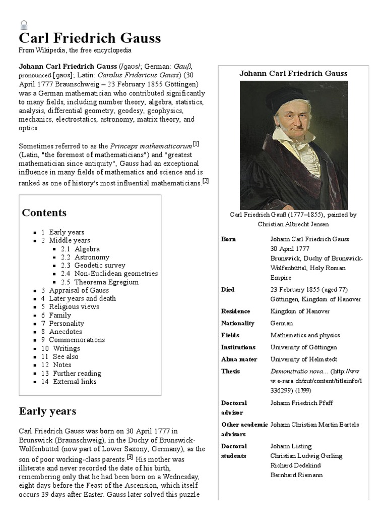 Carl Friedrich Gauss | PDF | Curvature | Non Euclidean Geometry