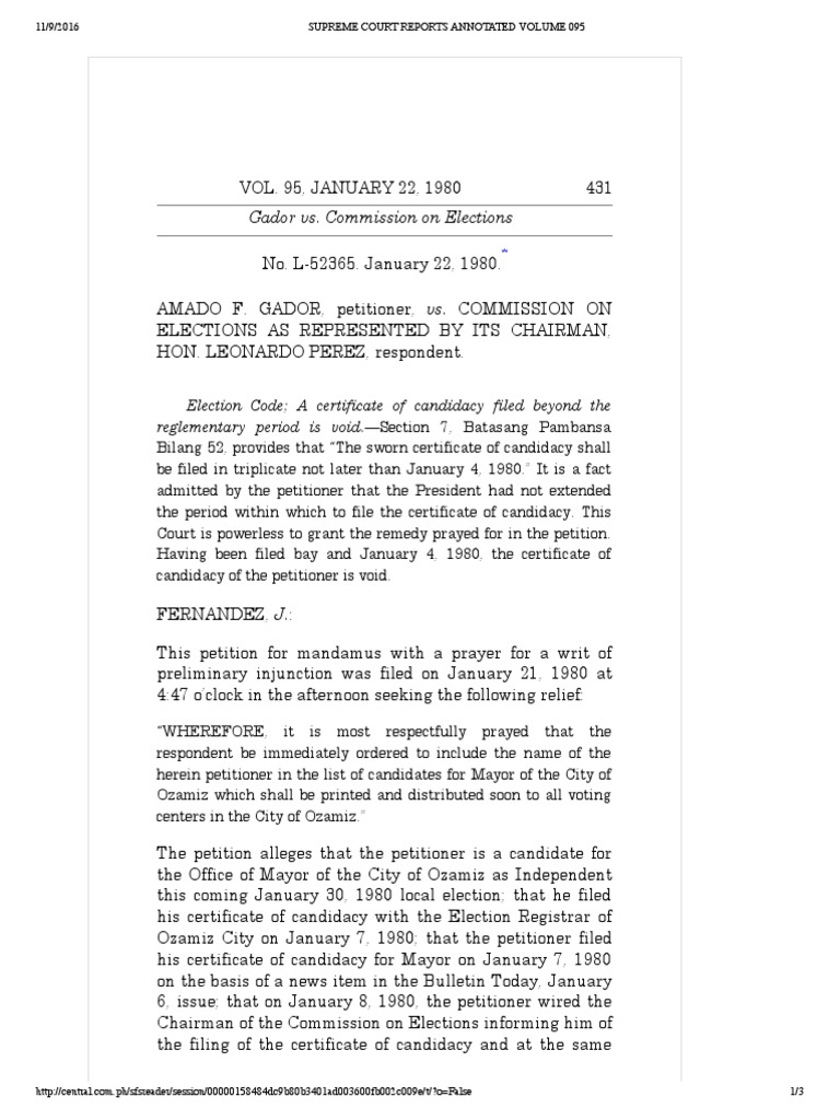 Gador vs. Commission On Elections | PDF | Commission On Elections (Philippines) | Mandamus