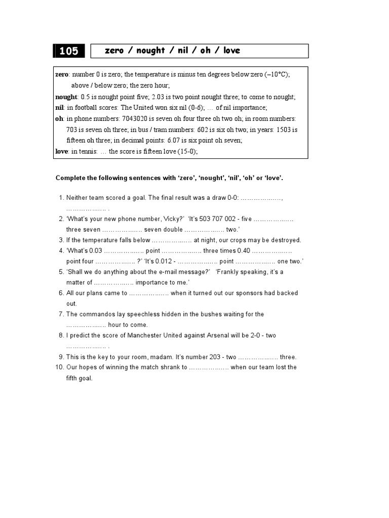 Understanding Zero, Nought, and Nil | PDF | Sports & Recreation