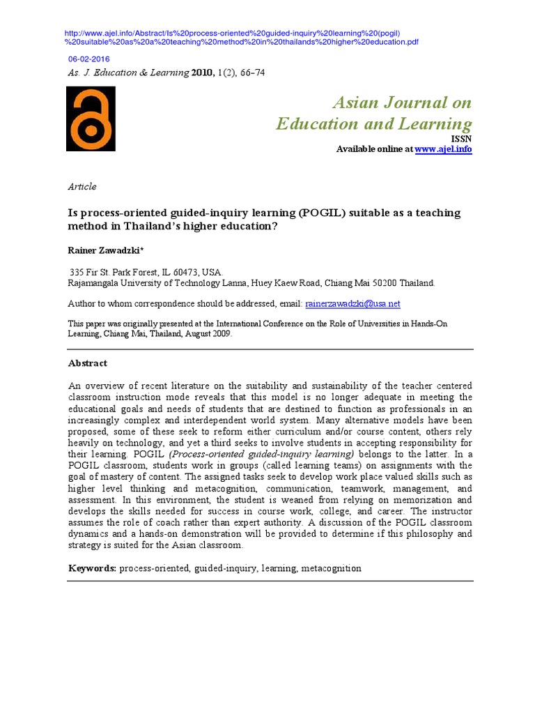 Is Process-Oriented Guided-Inquiry Learning (Pogil) Suitable As A ...