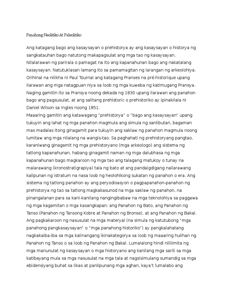 Ang Katagang Bago Ang Kasaysayan o Prehistorya Ay Ang Kasaysayan o ...