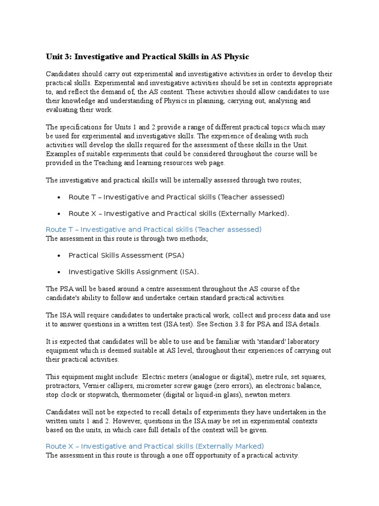 AS Physics Practical Skills Guide | PDF | Educational Assessment ...
