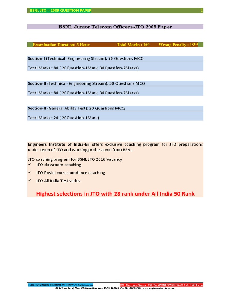 BSNL JTO 2009 Question Paper Solutions | PDF | Computer Engineering ...
