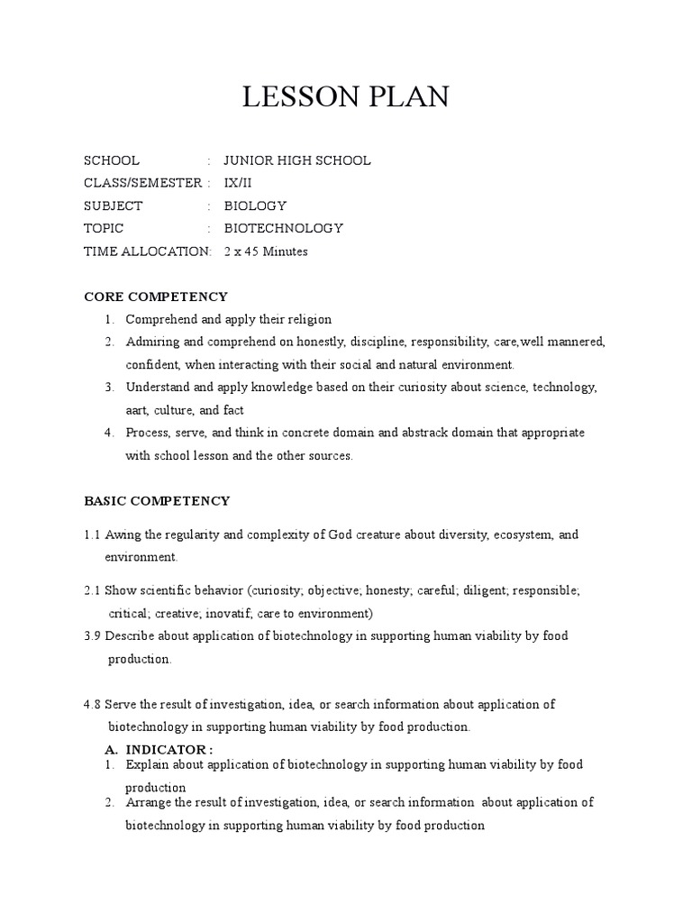 Lesson Plan | PDF | Biotechnology | Lesson Plan
