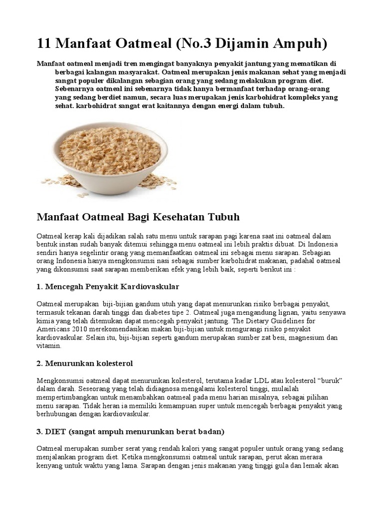 Manfaat Oatmeal untuk Kesehatan Tubuh | PDF