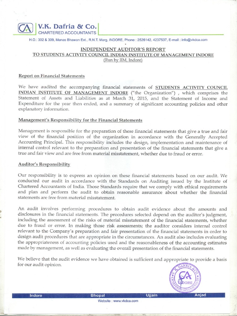 Sac Iim Audit Report - Fy'14-15 | PDF | Financial Audit | Audit