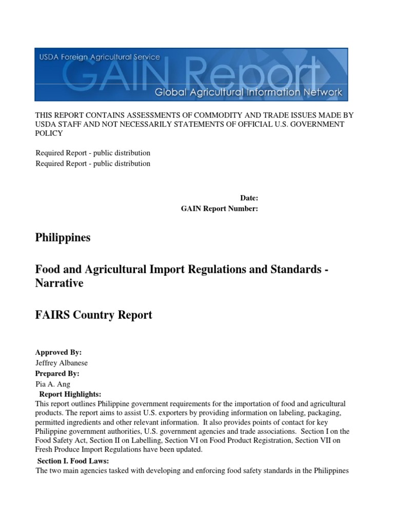 Philippines FDA Regulations | Food Safety | Food And Drug Administration