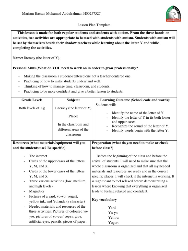 Lesson Plan Special Needs | PDF | Teachers | Classroom