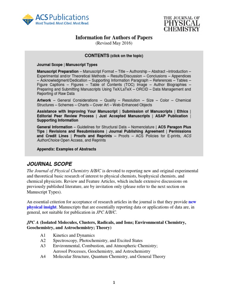 Information For Authors of Papers ACS | PDF | Citation | Abstract (Summary)