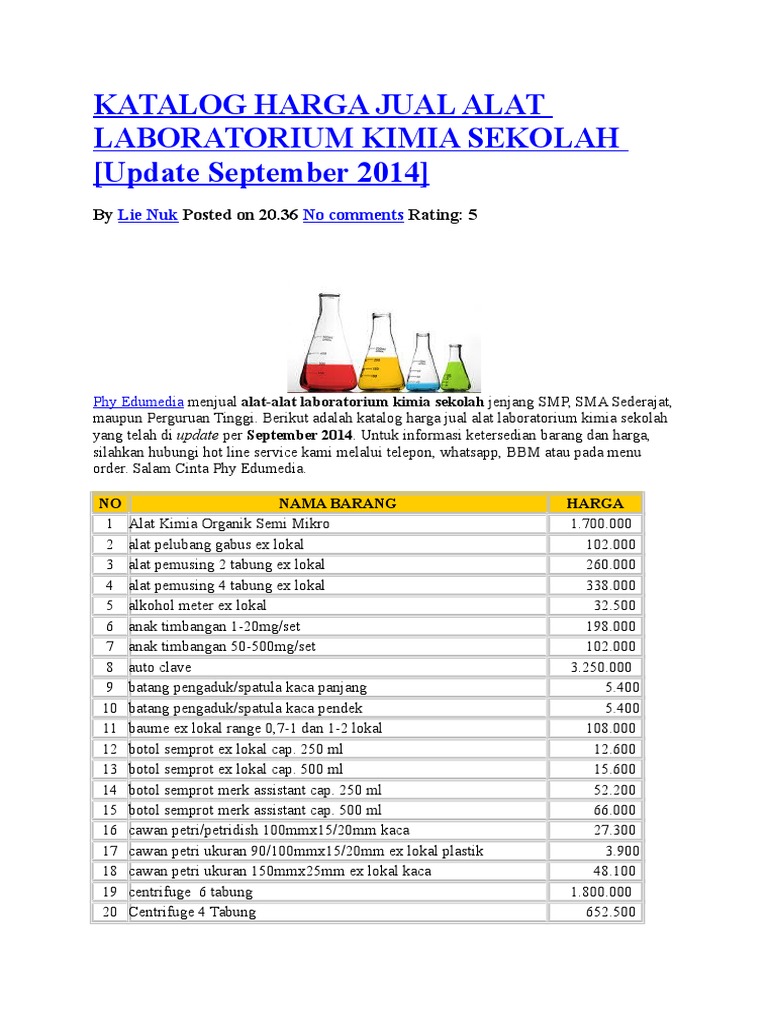 Daftar Harga Alat Kimia Dan Bahan Kimia | PDF