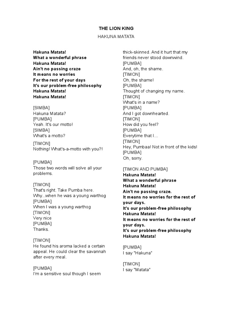 Letras De Hakuna Matata