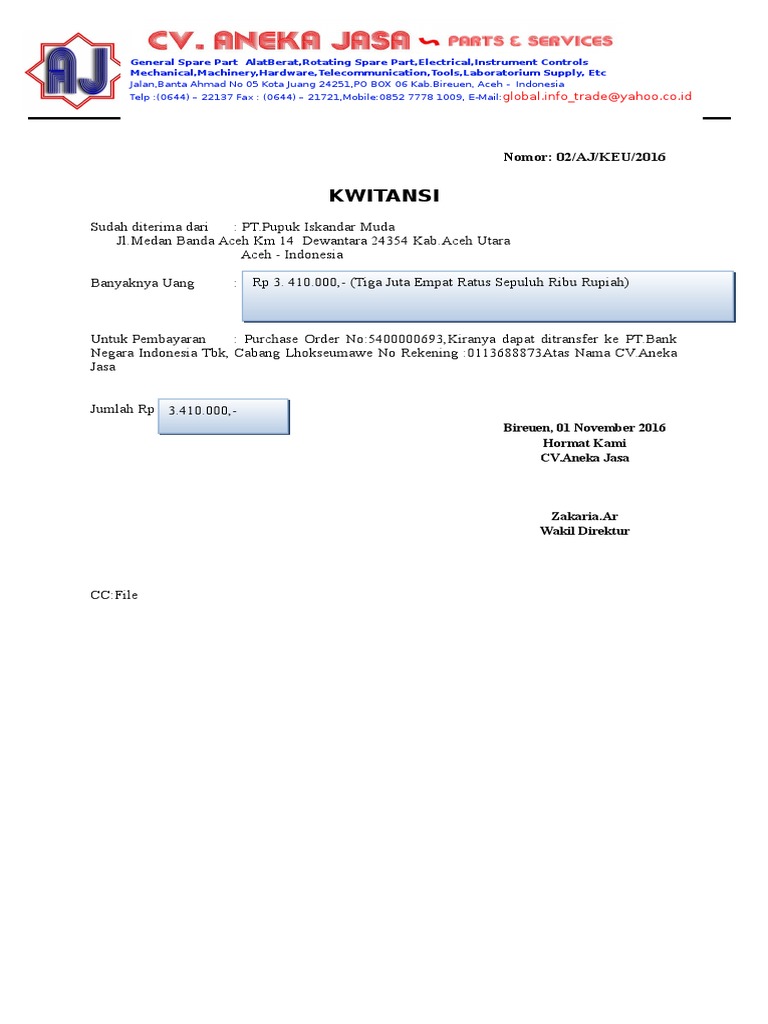 Kwitansi Pembayaran CV Aneka Jasa | PDF | Bisnis | Komputer