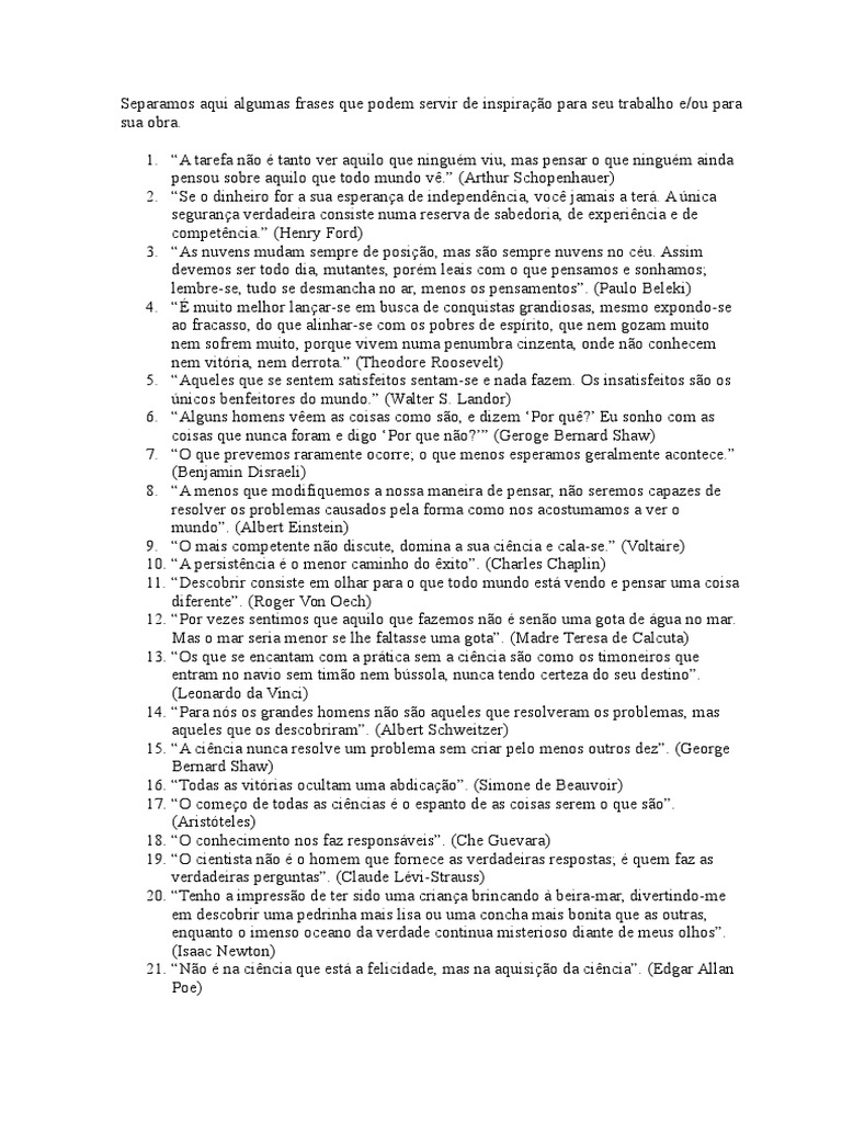 Frases Inspiradoras para Epígrafes | PDF | Felicidade | Albert Einstein