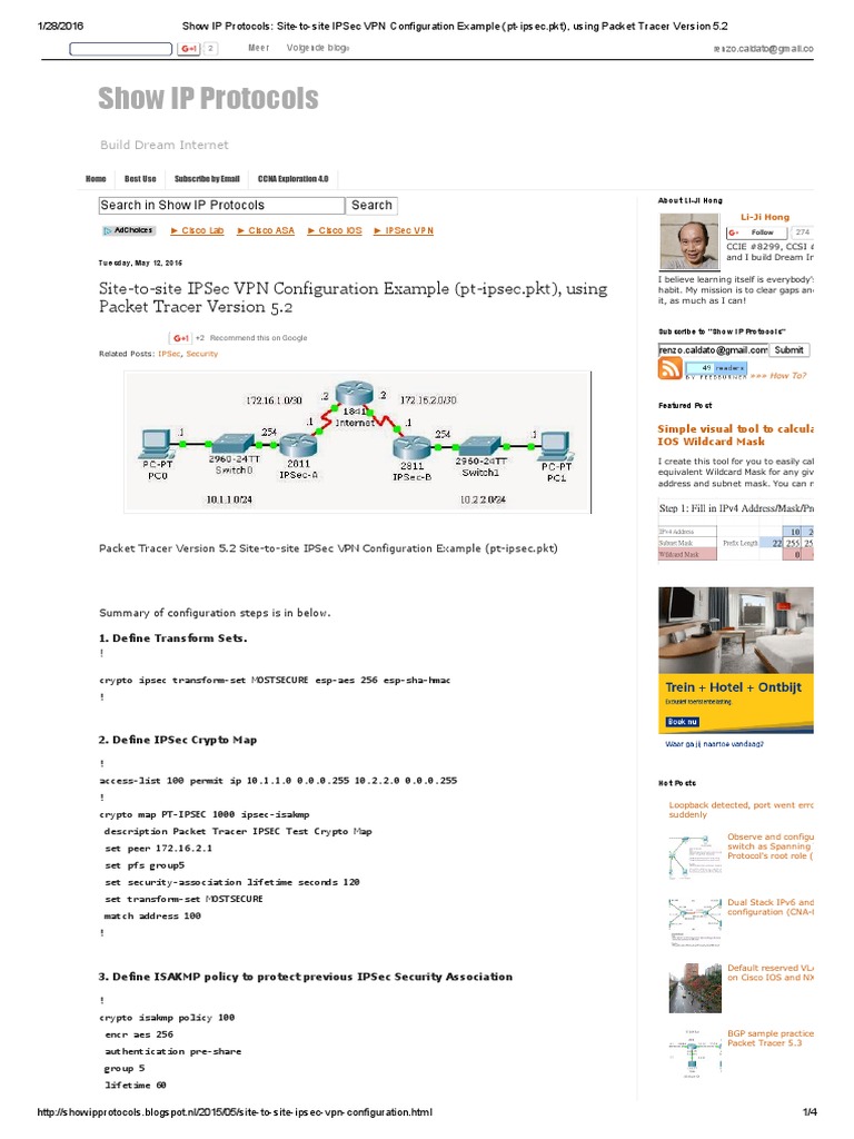 Show IP Protocols_ Site-To-site IPSec VPN Configuration Example (Pt-ipsec.pkt), Using Packet ...