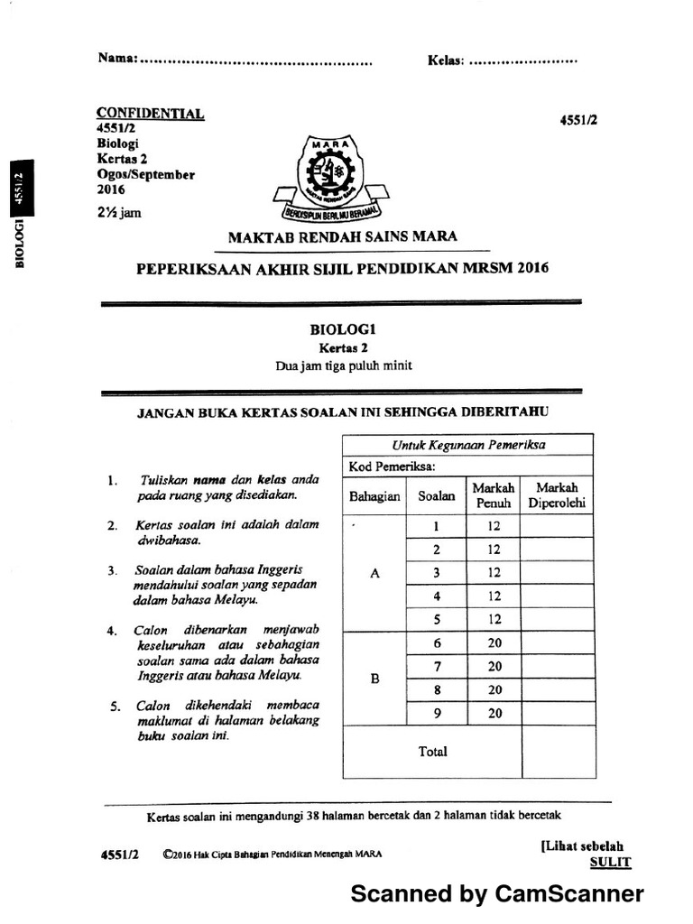 Trial MRSM Bio p2 PDF | PDF