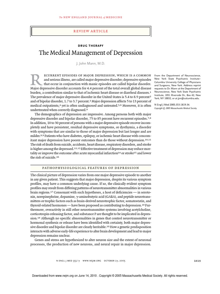 The Medical Management of Depression: Review Article | PDF ...