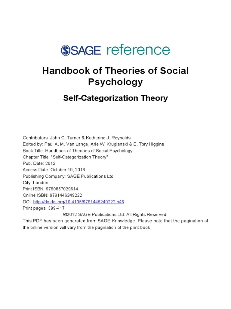 Self Categorization Theory Social Group Stereotypes