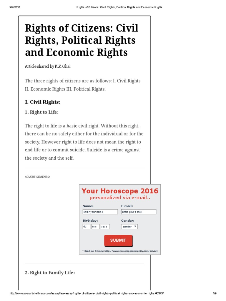 Rights of Citizens - Civil Rights, Political Rights and Economic Rights ...