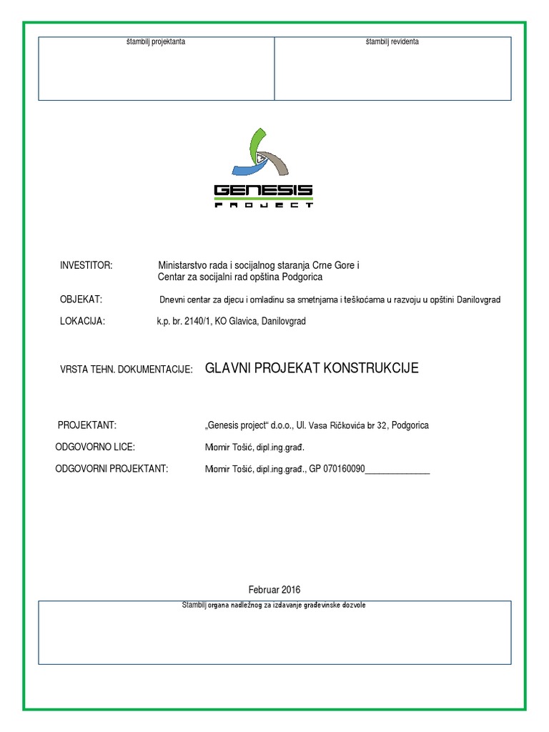 Glavni Projekat Konstrukcije | PDF