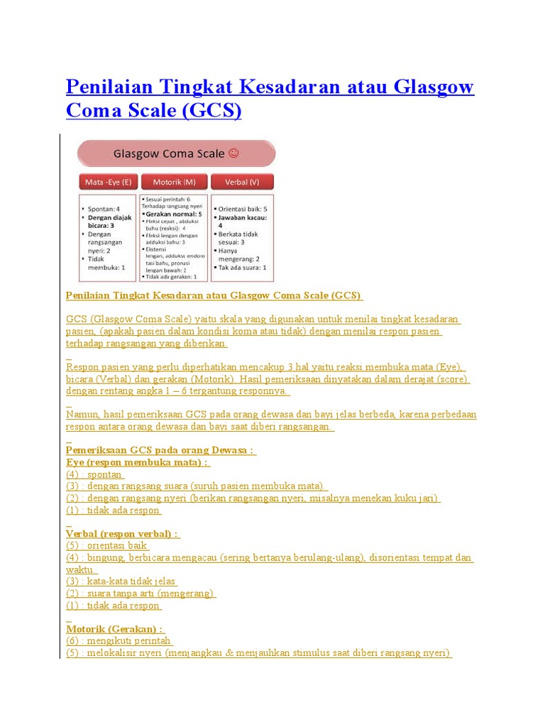 Penilaian Tingkat Kesadaran Atau Glasgow Coma Scale | PDF | Sains & Matematika