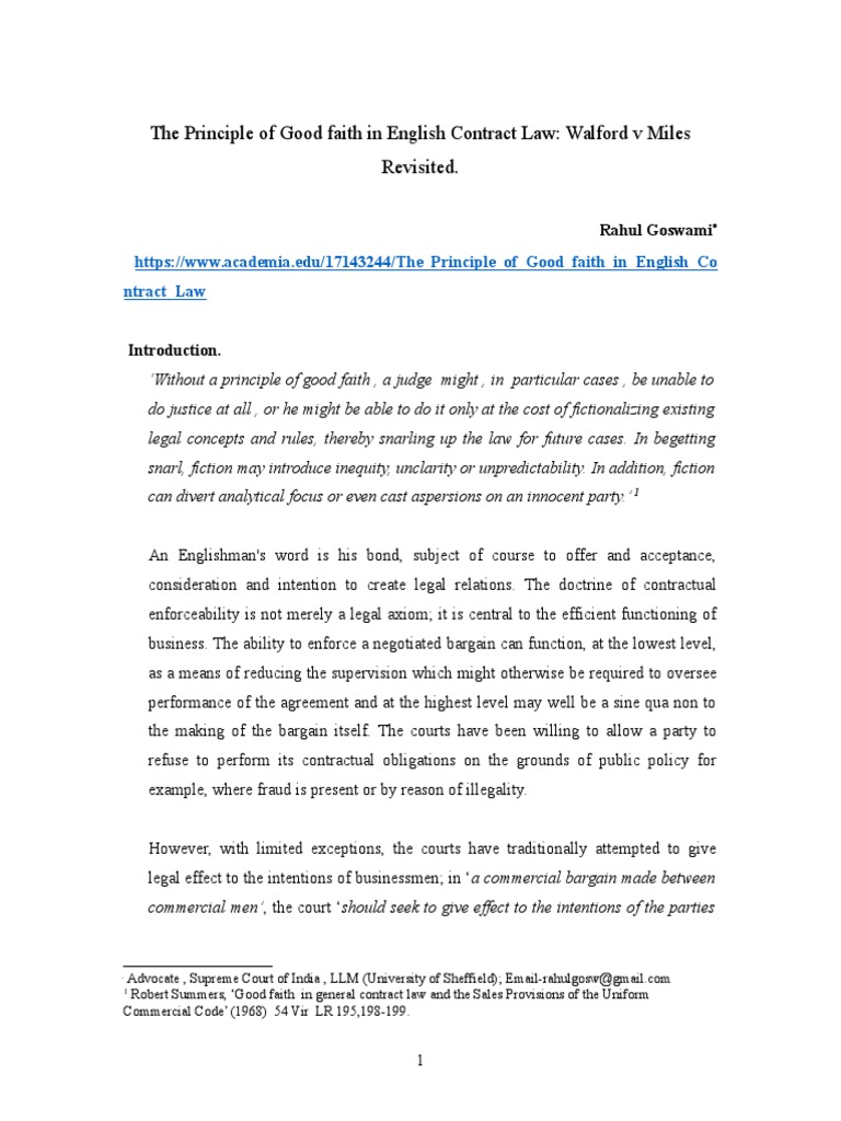 The Principle of Good Faith in English C | PDF | Politics | Law