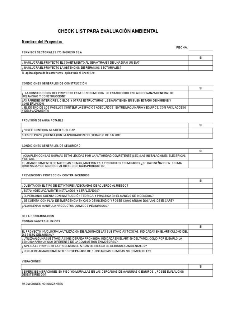 Check List Evaluacion Ambiental