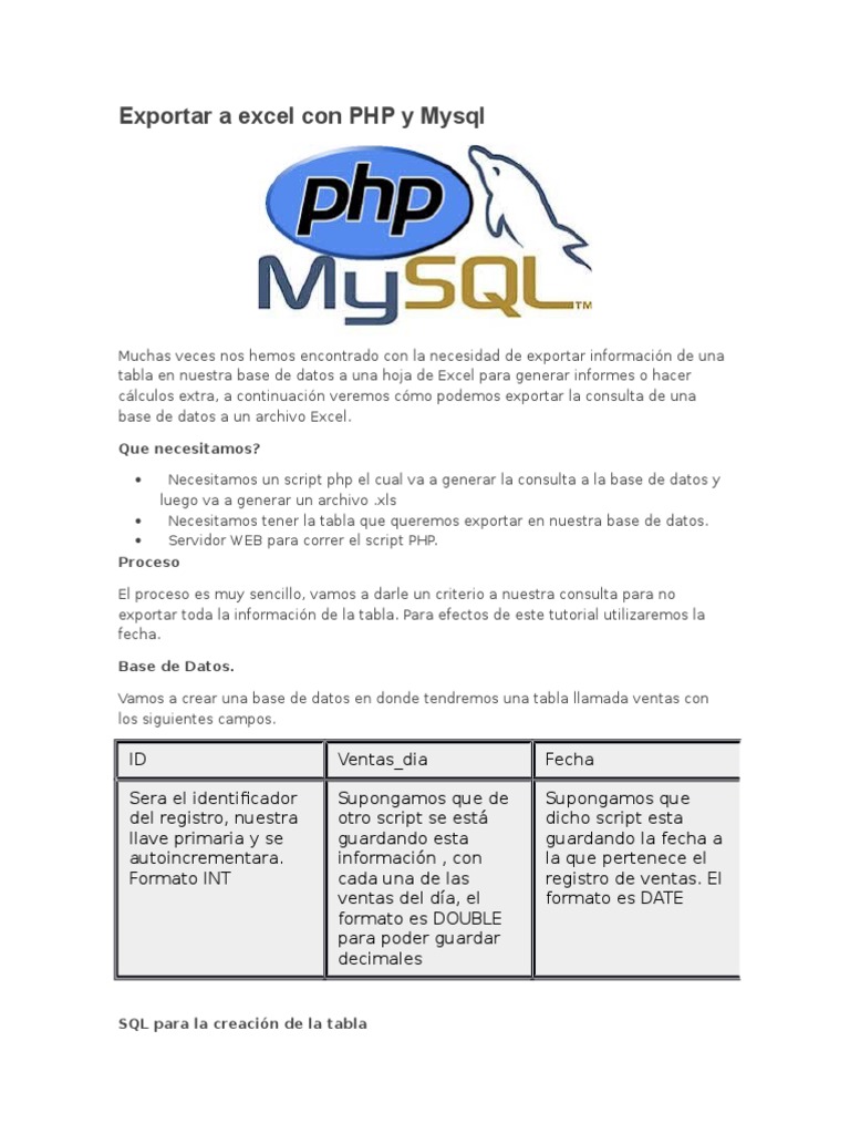 Exportar A Excel Con PHP y Mysql | PDF | SQL | Php